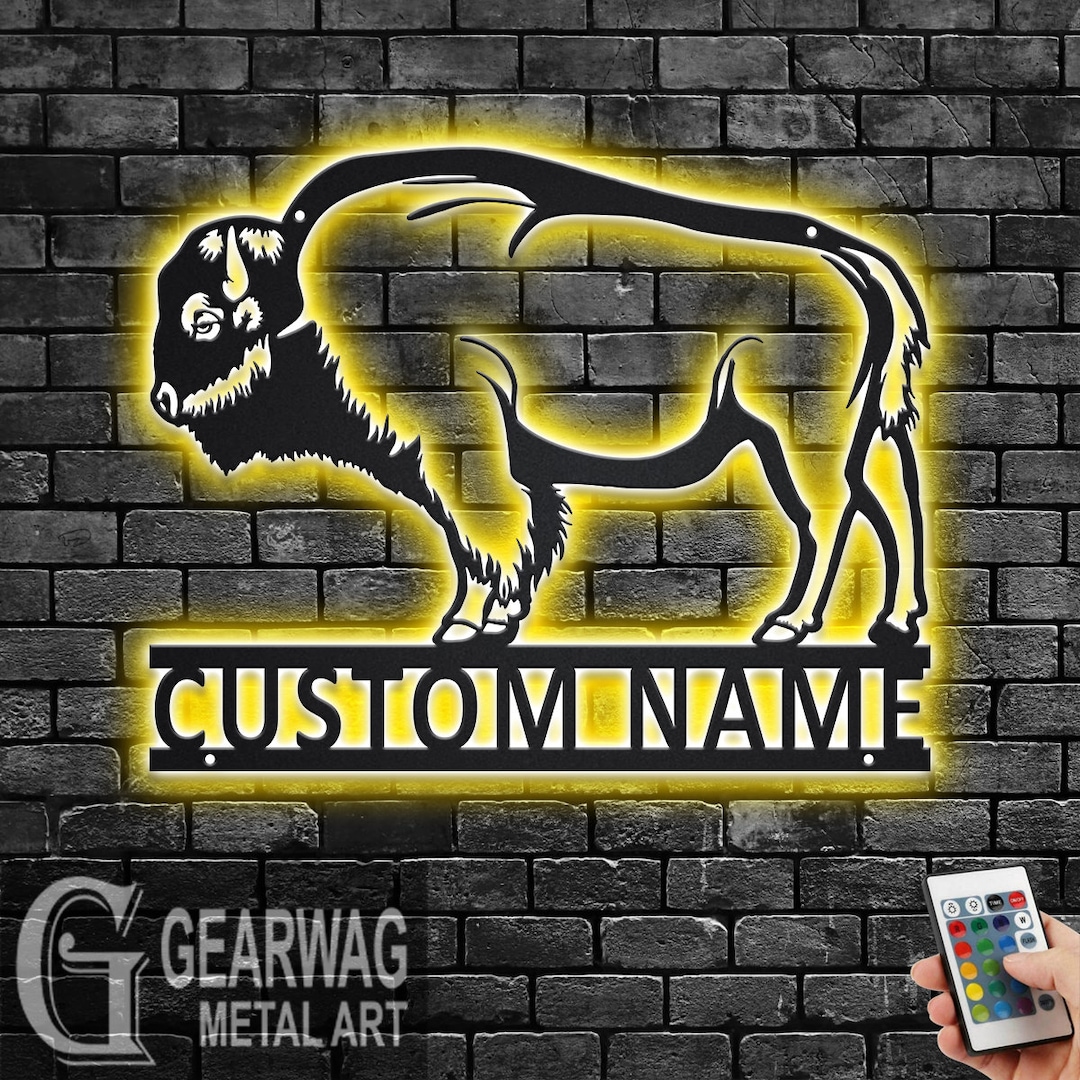 Custom Bison Metal Wall Art With LED Light, Personalized Bison Name ...