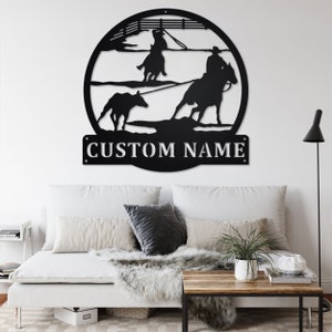 Custom Team Roper Cowboy Horse Metal Wall Art, Personalized Team Roper ...