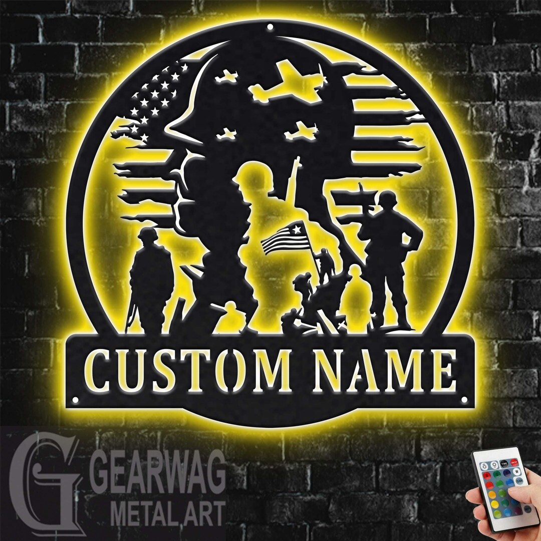 Custom US Veteran Metal Sign With LED Lights: Personalized Name Decor ...