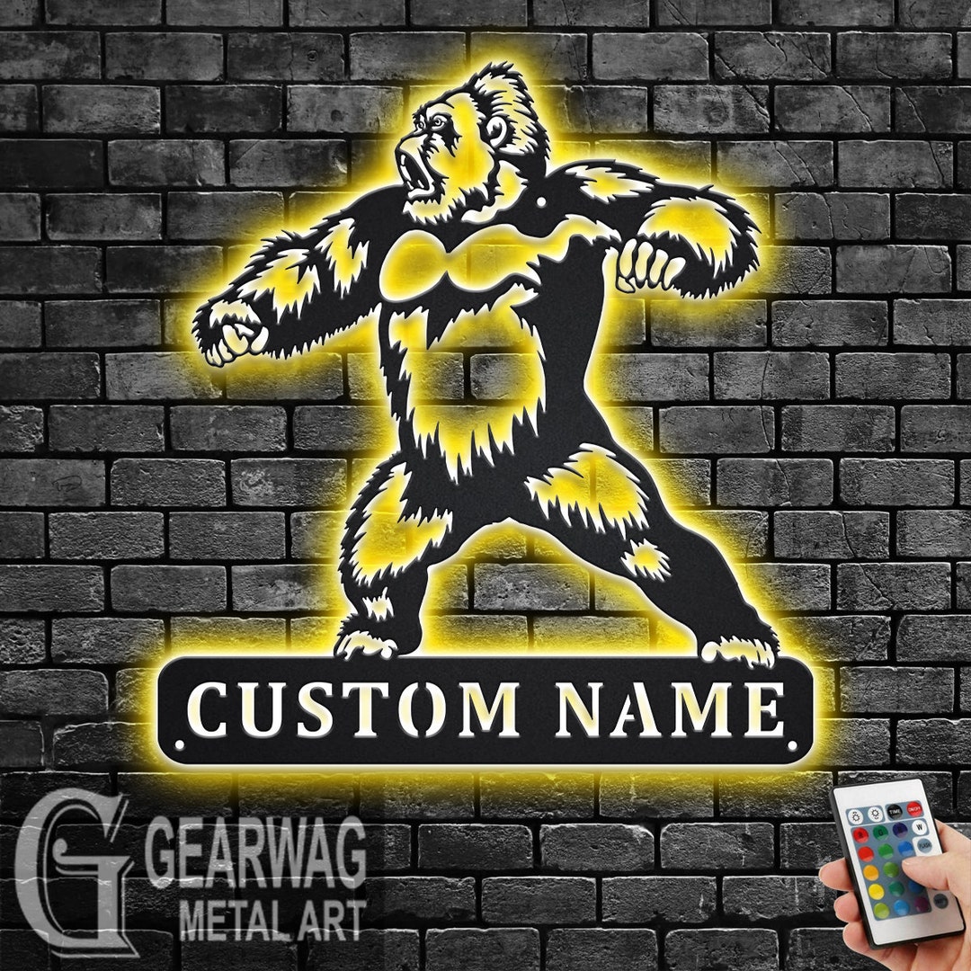 Custom Gorilla Metal Wall Art With LED: Personalized Name Sign - Etsy