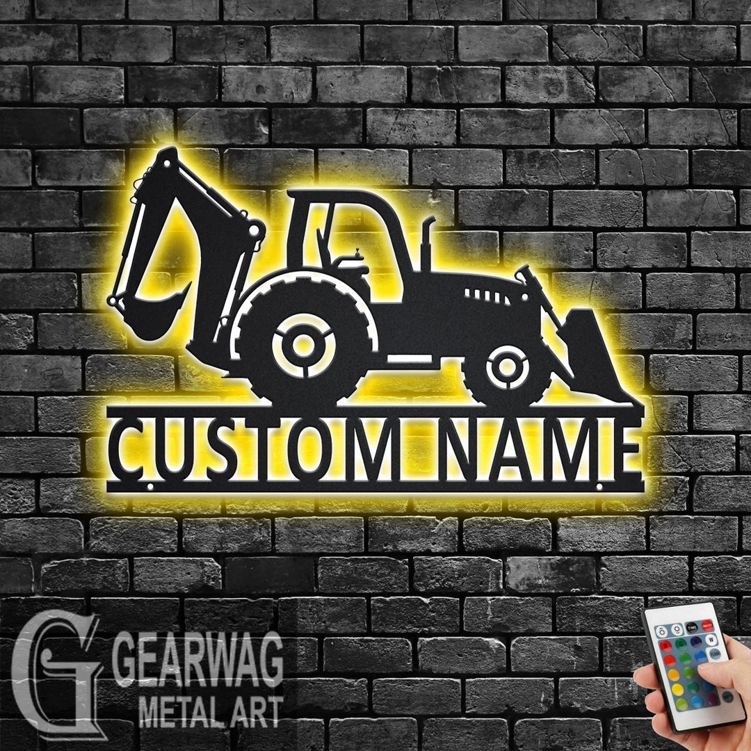 Custom Backhoe Truck Metal Wall Art With LED Light, Personalized ...
