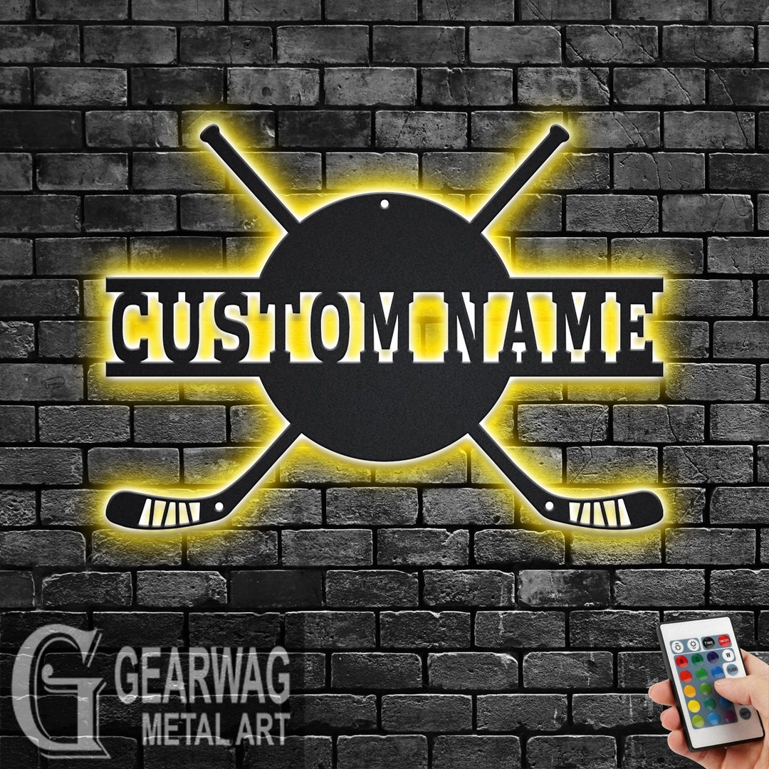 Custom Crossed Hockey Metal Wall Art With LED Light, Personalized ...