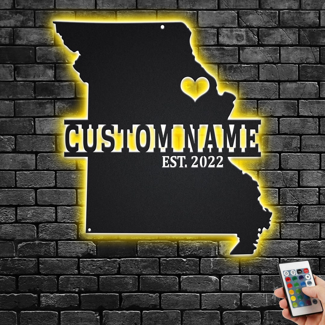 Custom Missouri Map Metal Wall Art With Led Light, Personalized ...