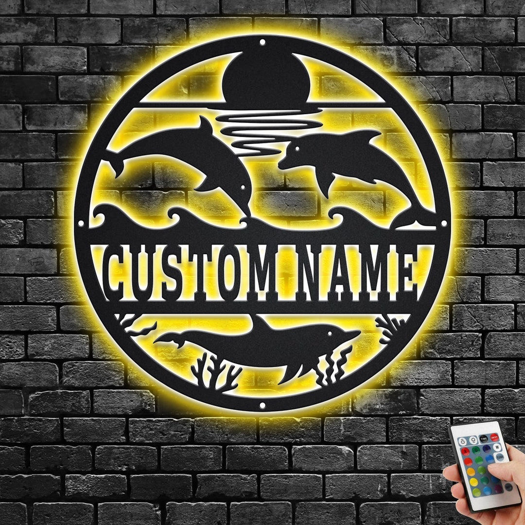 Custom Dolphin Metal Wall Art: Personalized LED Name Sign - Etsy