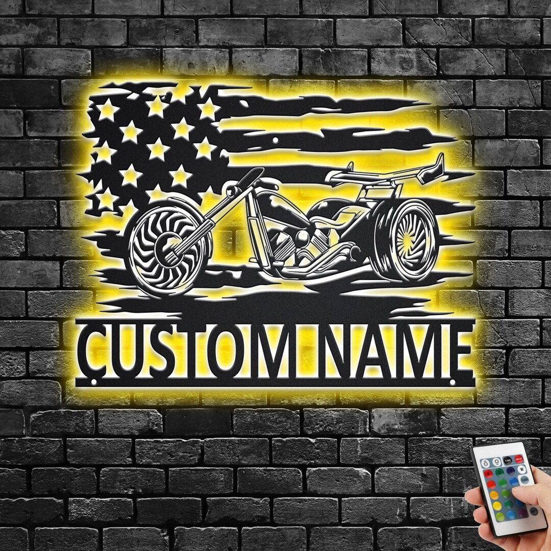 Custom US Trike Motorcycle Metal Wall Art With LED Light, Personalized ...