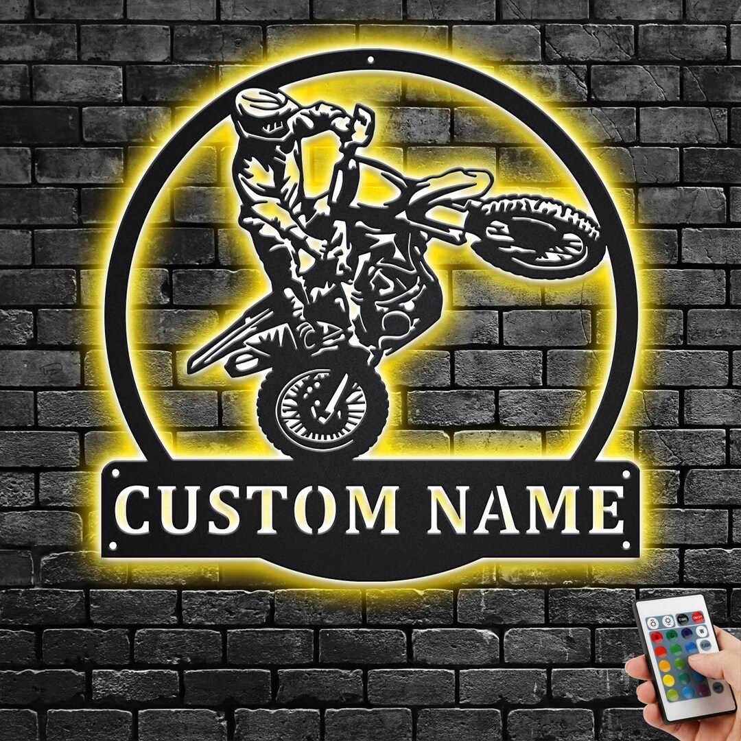 Custom Motocross Dirt Bike Metal Wall Art With LED Light, Personalized ...
