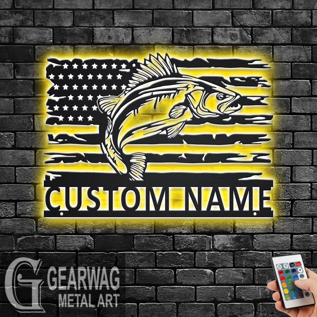 Custom US Walleye Fish Metal Wall Art With LED Light, Personalized ...