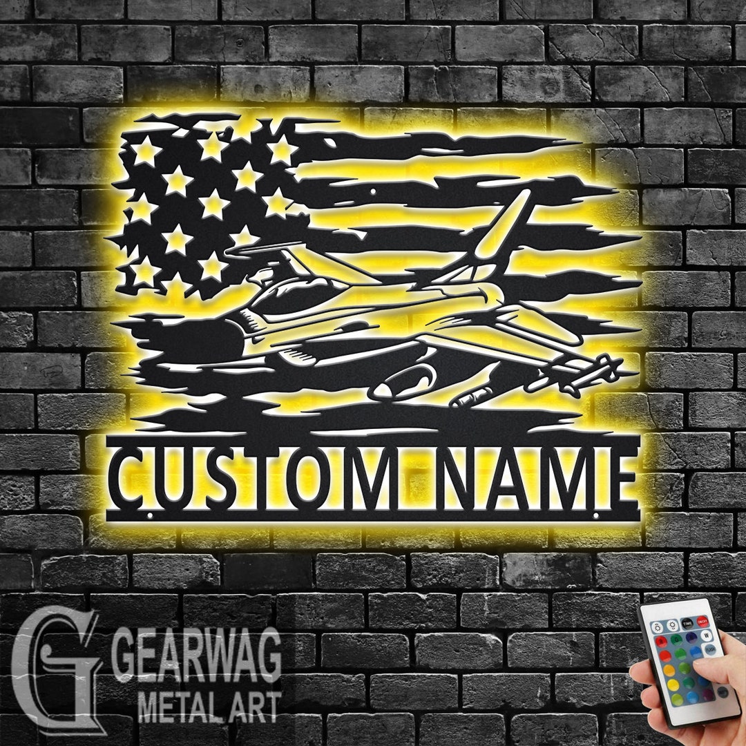 Custom US Fighter Jet Metal Wall Art With LED Light, Personalized ...