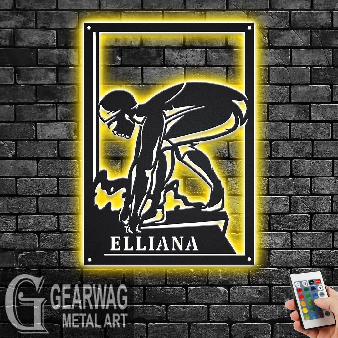 Custom Female Swimming Signage Metal Wall Art With LED Light ...
