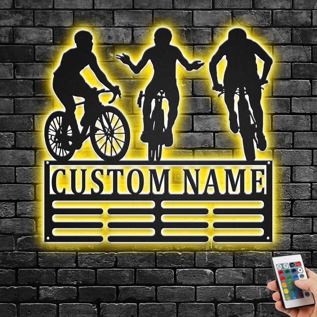 Personalized Cycling Medal Holder With LED Light: Custom Name Display ...