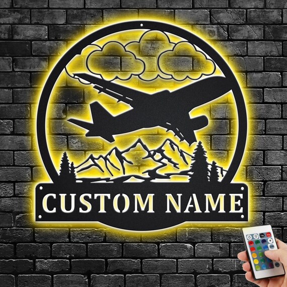 Custom Airplane Metal Wall Art With LED Light Personalized | Etsy