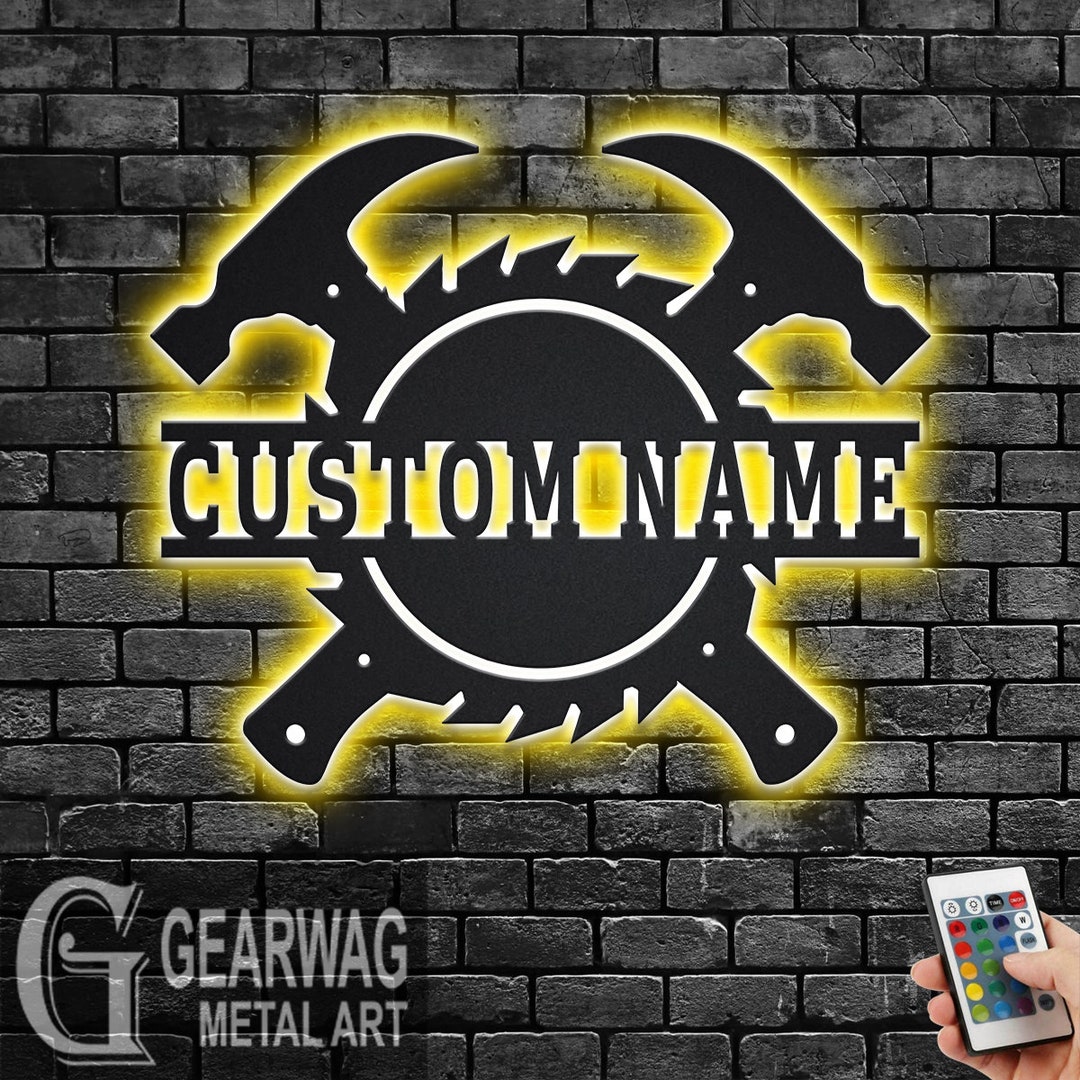 Custom Crossed Hammers Metal LED Sign: Personalized Logger Decor - Etsy