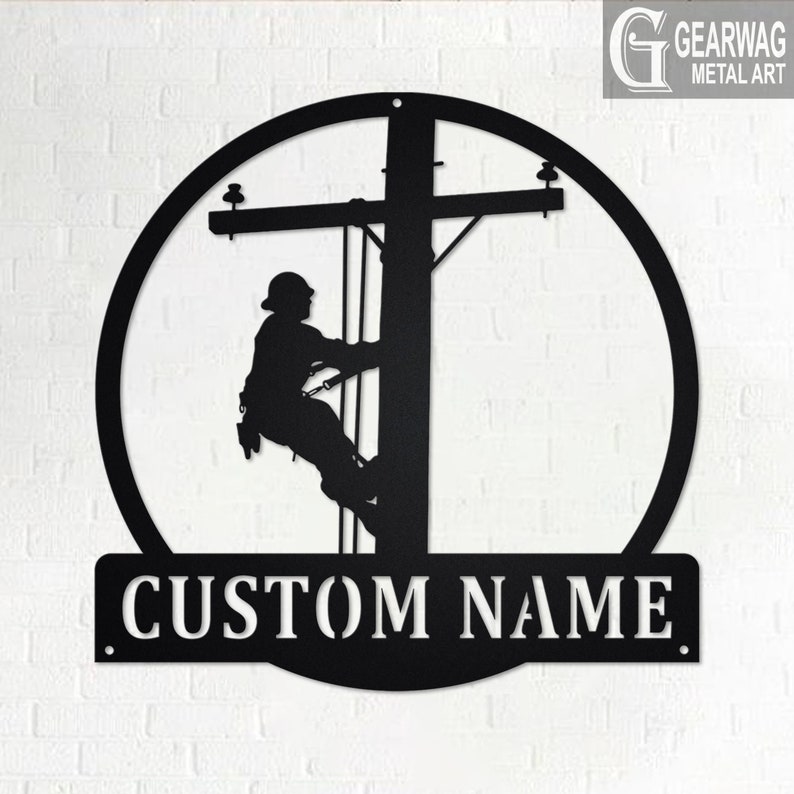 Custom Lineman Metal Wall Art With LED Lights: Personalized Name Sign ...