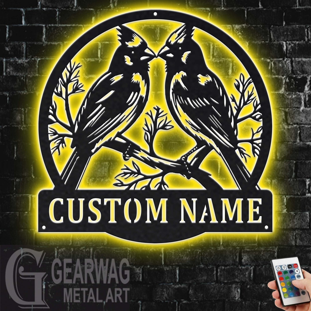 Custom Couple Cardinal Bird Metal Sign With LED Light, Personalized ...