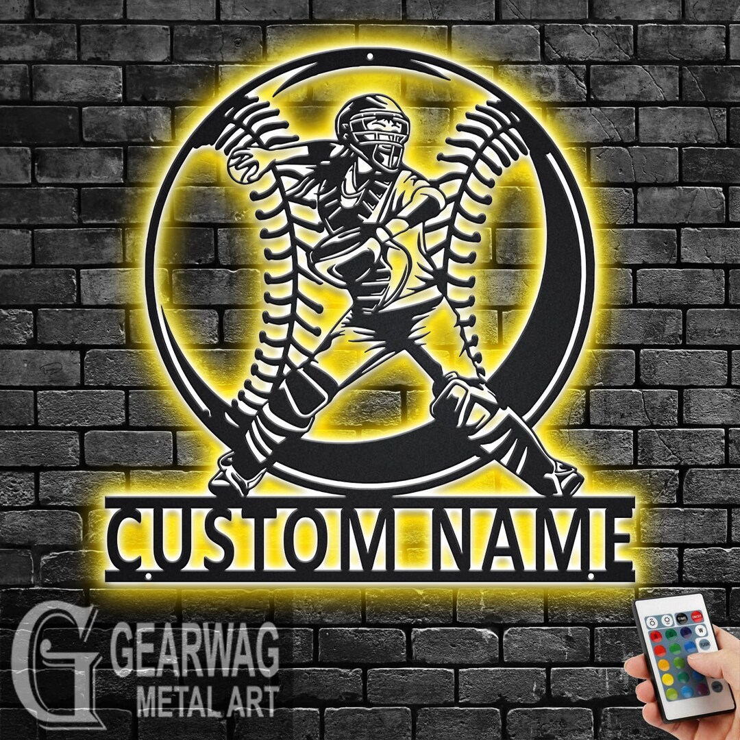Custom Softball Player Metal Wall Art With LED Light, Personalized ...