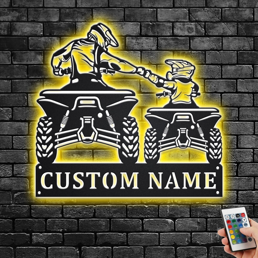 Custom ATV Father and Son Metal Wall Art With LED Light, Personalized ...