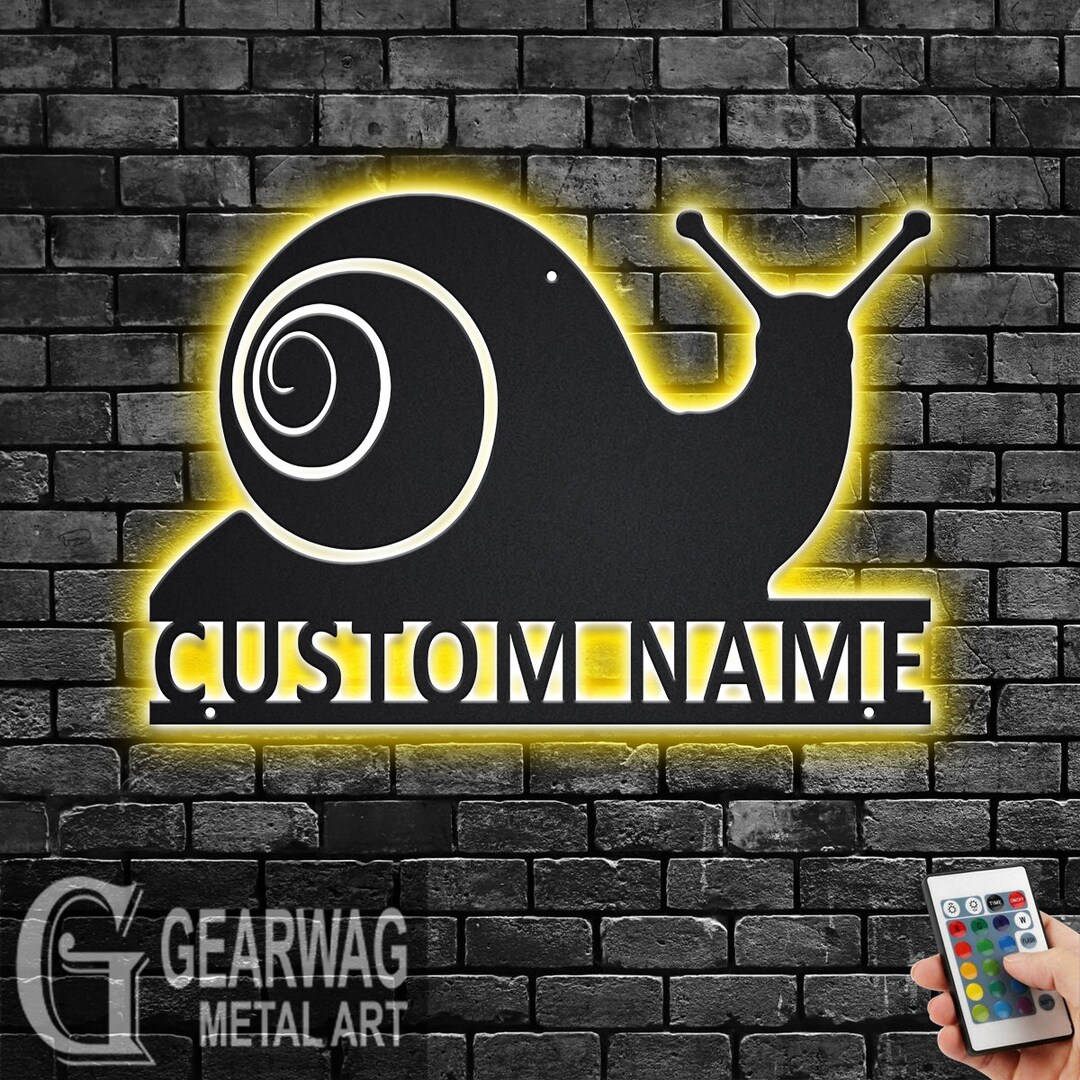 Custom Snail Metal Wall Art With LED Light, Personalized Snail Name ...