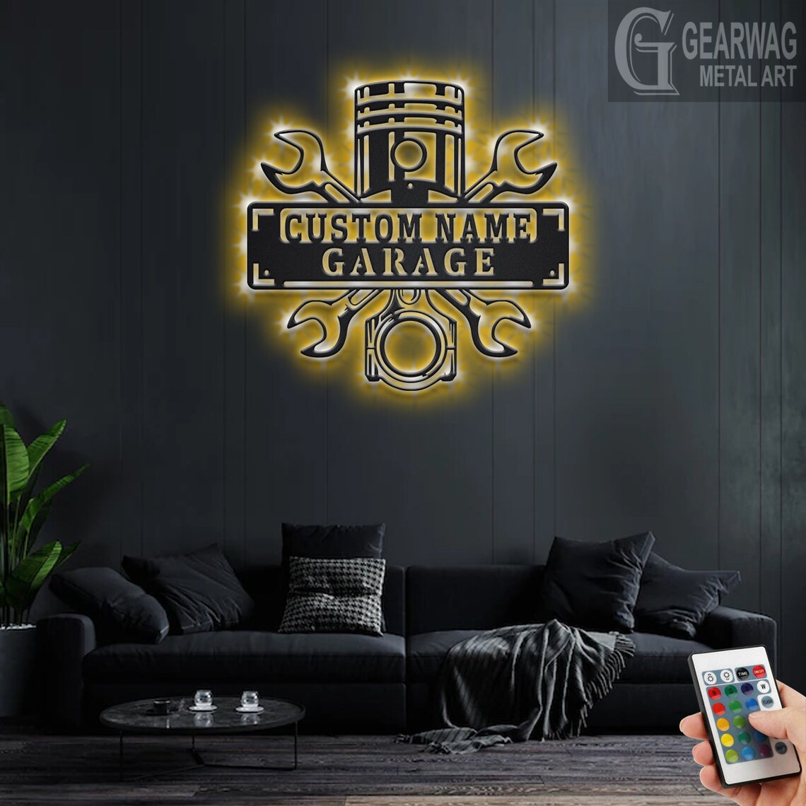 Custom Garage Name Metal Sign With LED Lights: Personalized Mechanic ...