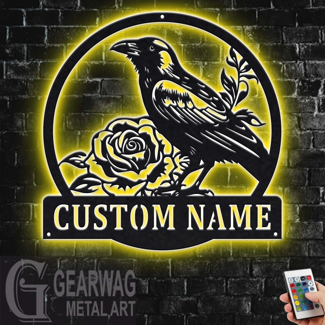 Custom Black Crow Metal Sign With LED: Personalized Raven Decor - Etsy