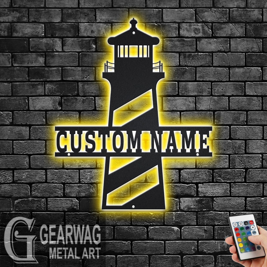 Custom Lighthouse Metal Wall Art: Personalized LED Name Sign - Etsy