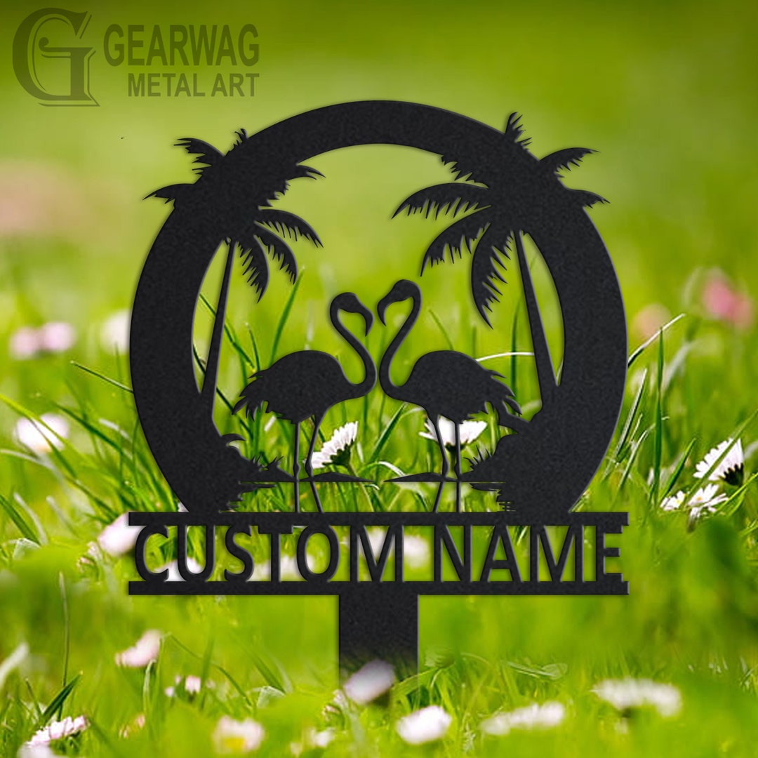 Personalized Flamingo Garden Sign, Metal Yard Art, Custom Flamingo ...