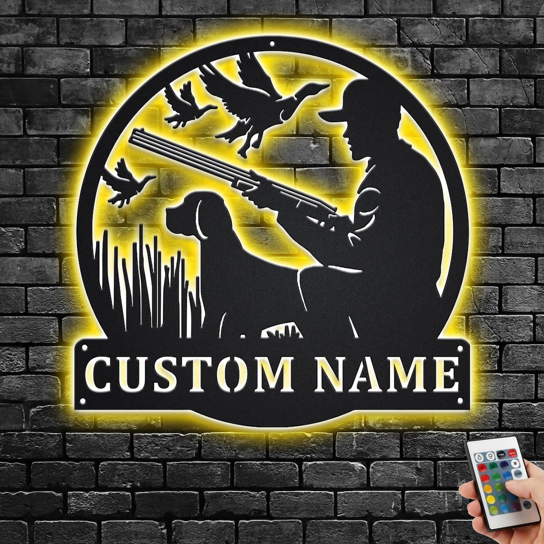 Custom Hunting Dog Metal Wall Art With LED Light, Personalized Dog ...