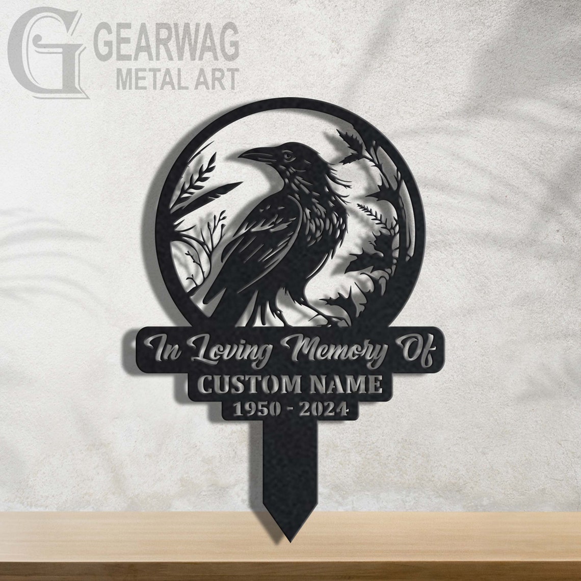 Custom Black Crow Memorial Stake: Metal Raven Sign, Outdoor Grave ...