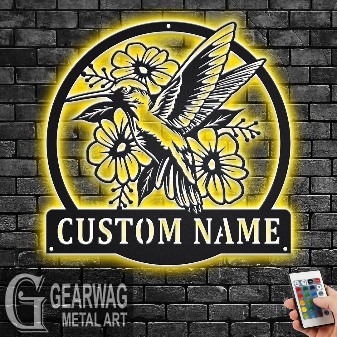 Custom Humming Bird Metal Wall Art With LED Light, Personalized Humming ...