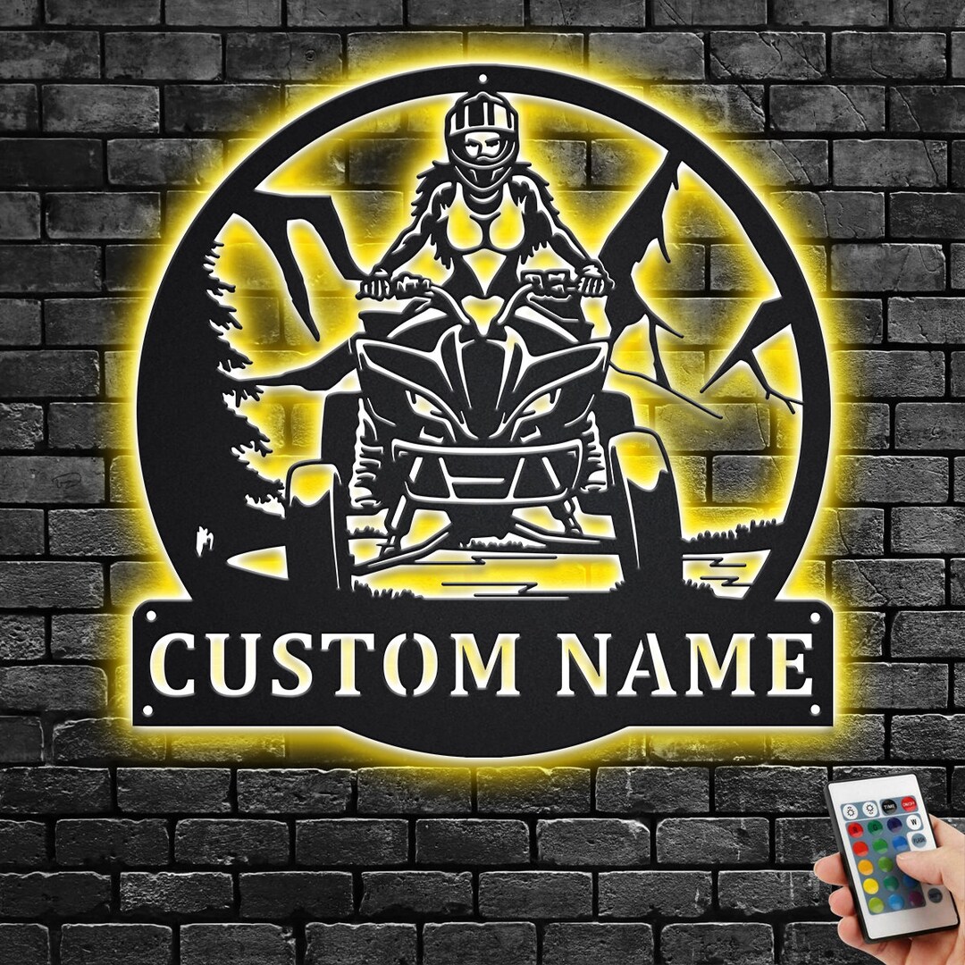 Custom Girl ATV Quad Bike Metal Wall Art With LED Light, Personalized ...
