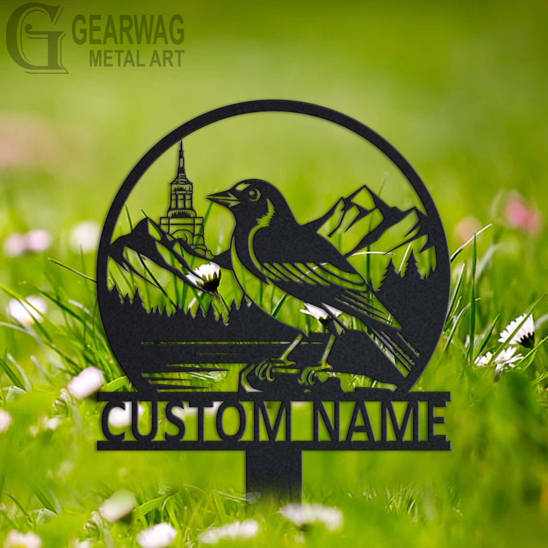 Personalized Black Crow Garden Sign, Metal Yard Art, Custom Raven Bird ...