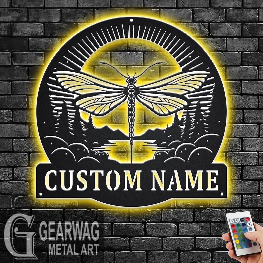 Custom Dragonfly Metal Sign With LED Light , Personalized Dragonfly ...