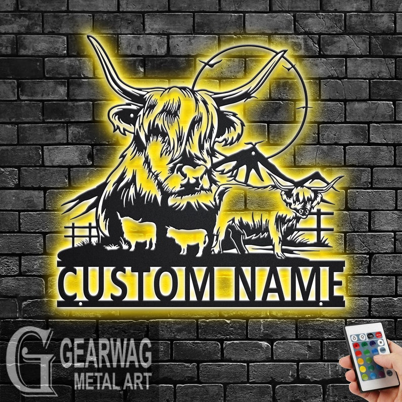 Custom Highland Cow Metal Wall Art With LED Lights - Etsy