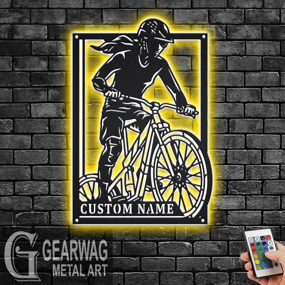 Custom Female Mountain Biking Signage Sign Art With LED Light ...