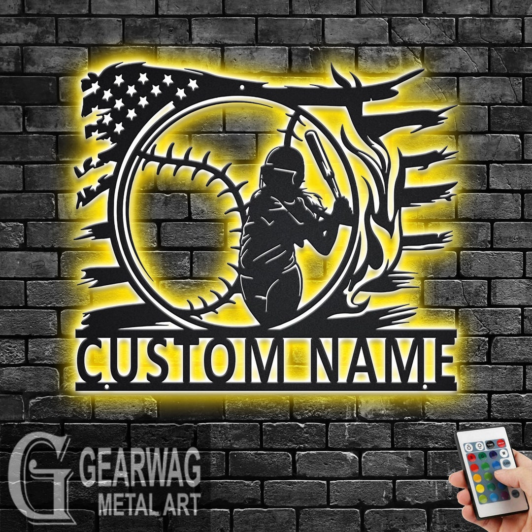 Custom Softball Metal Wall Art With LED Lights: Personalized Player ...