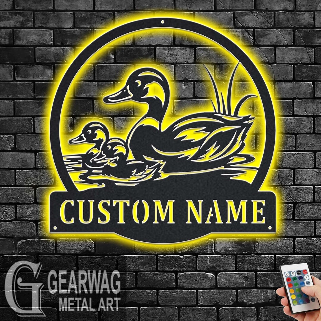 Custom Duck Metal Sign With LED Light, Personalized Duck Name Sign ...