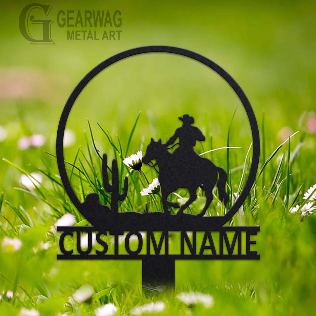 Personalized Cowboy Garden Sign, Metal Yard Art, Custom Cowboy Garden ...