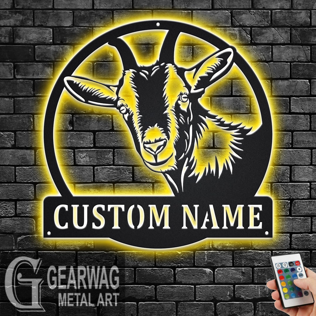 Custom Goat Metal Wall Art With LED Light, Personalized Goat Farm Name ...