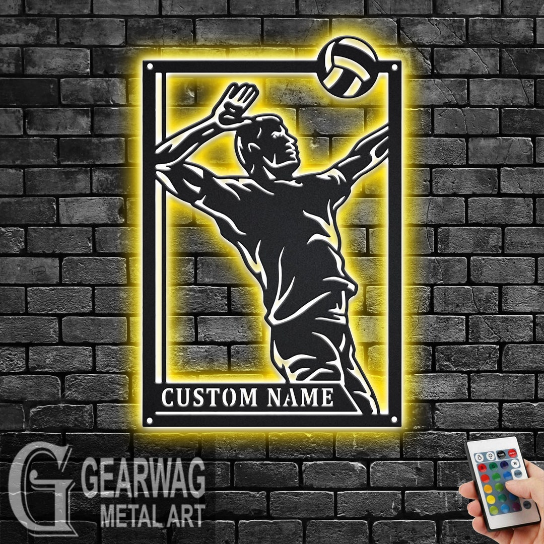 Custom Male Volleyball Signage Metal Sign With LED Light, Personalized ...