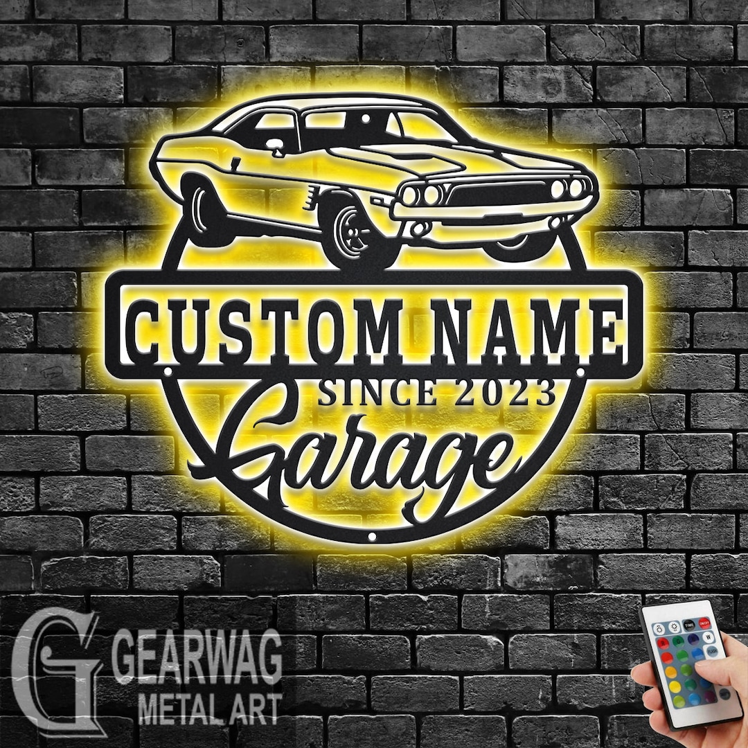 Personalized Car Garage Name Metal Sign With LED Light Custom - Etsy