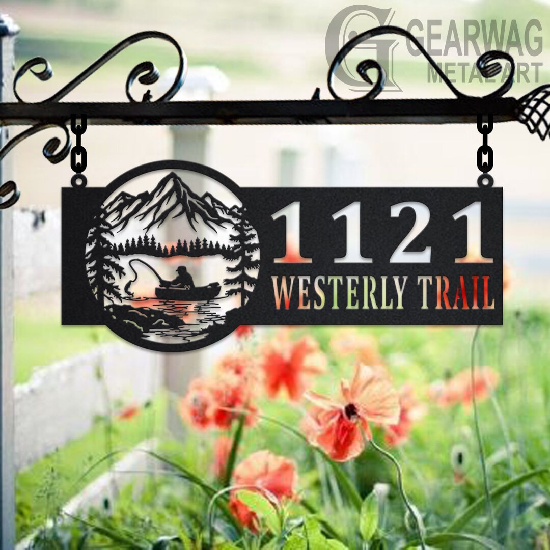 Personalized Boat Fishing Metal Address Sign House Number Hanging ...