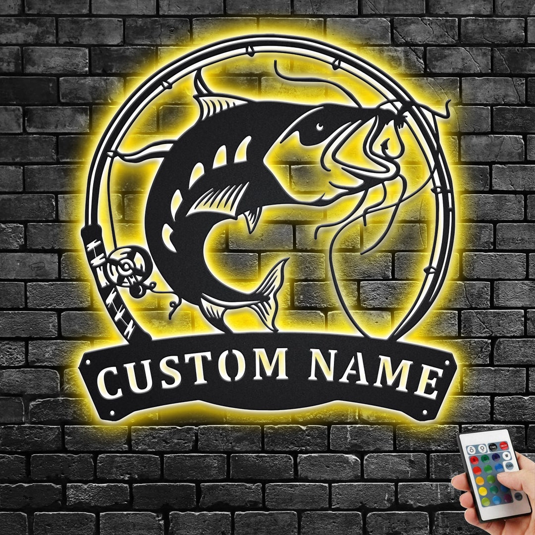 Custom Catfish Fishing Metal Wall Art With LED Light - Etsy