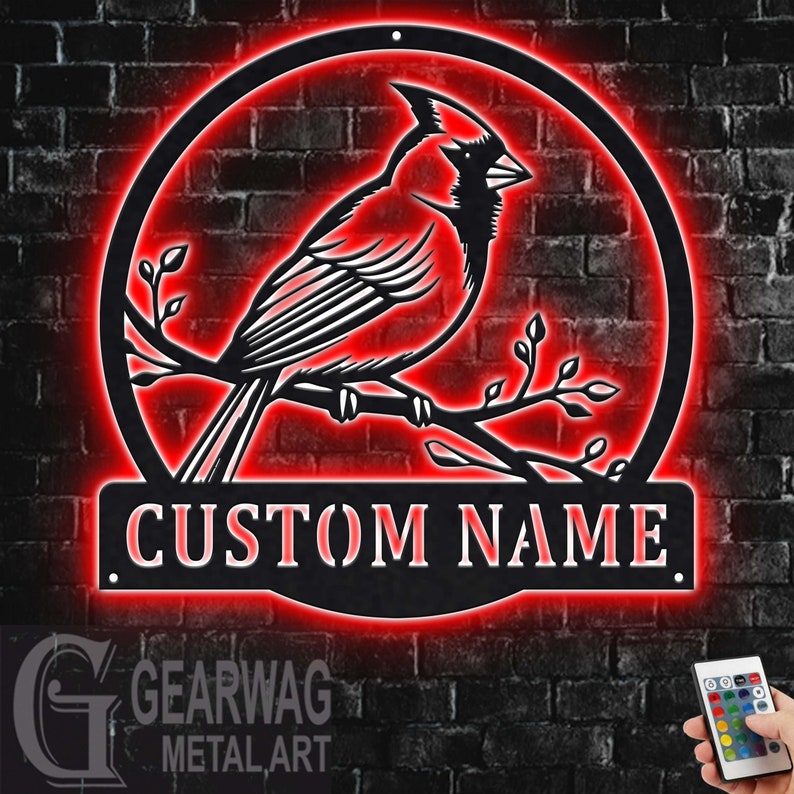 Custom Cardinal Bird Metal Sign With LED Lights: Personalized Home ...