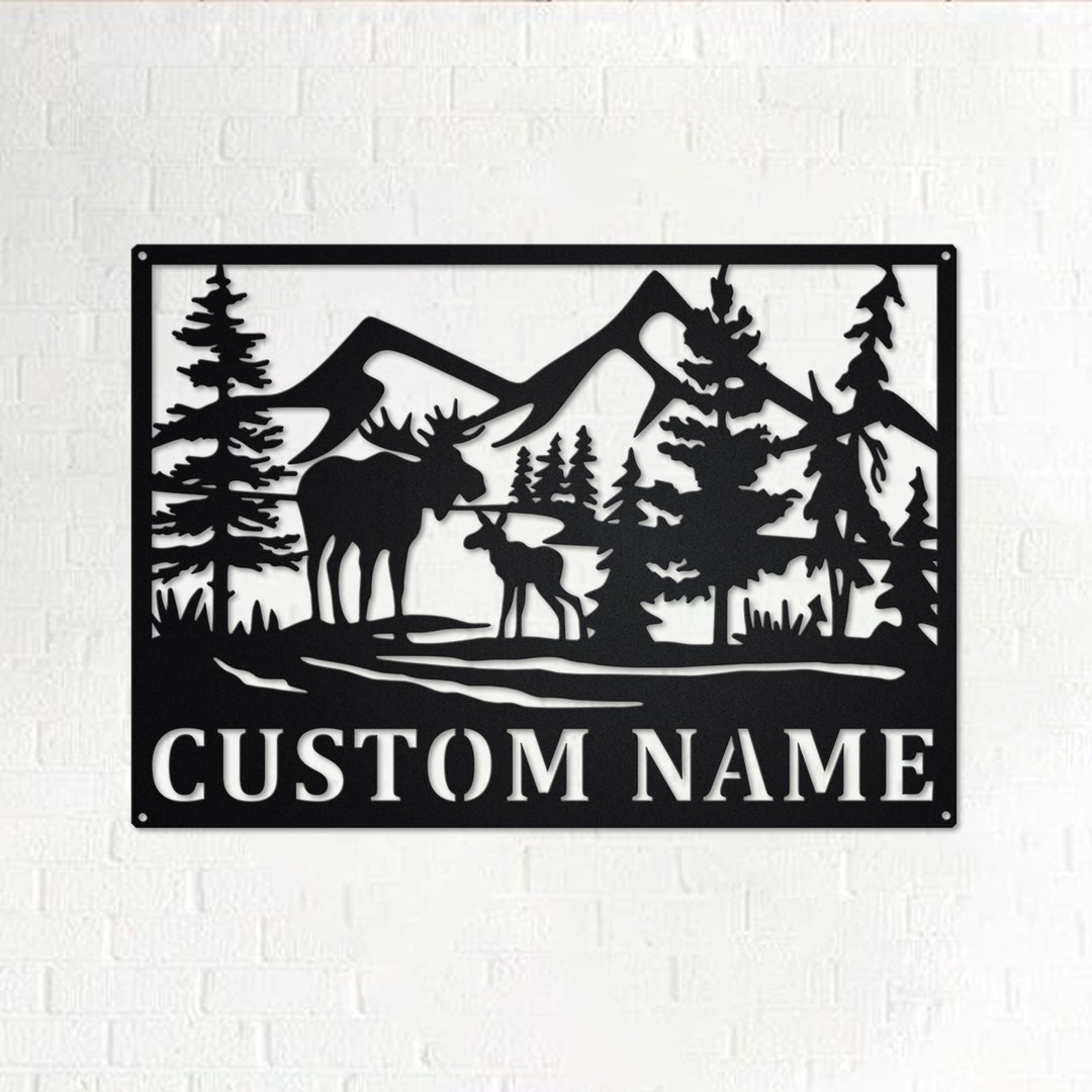 Custom Moose Metal Wall Art: Personalized Name Sign, Wildlife Decor - Etsy