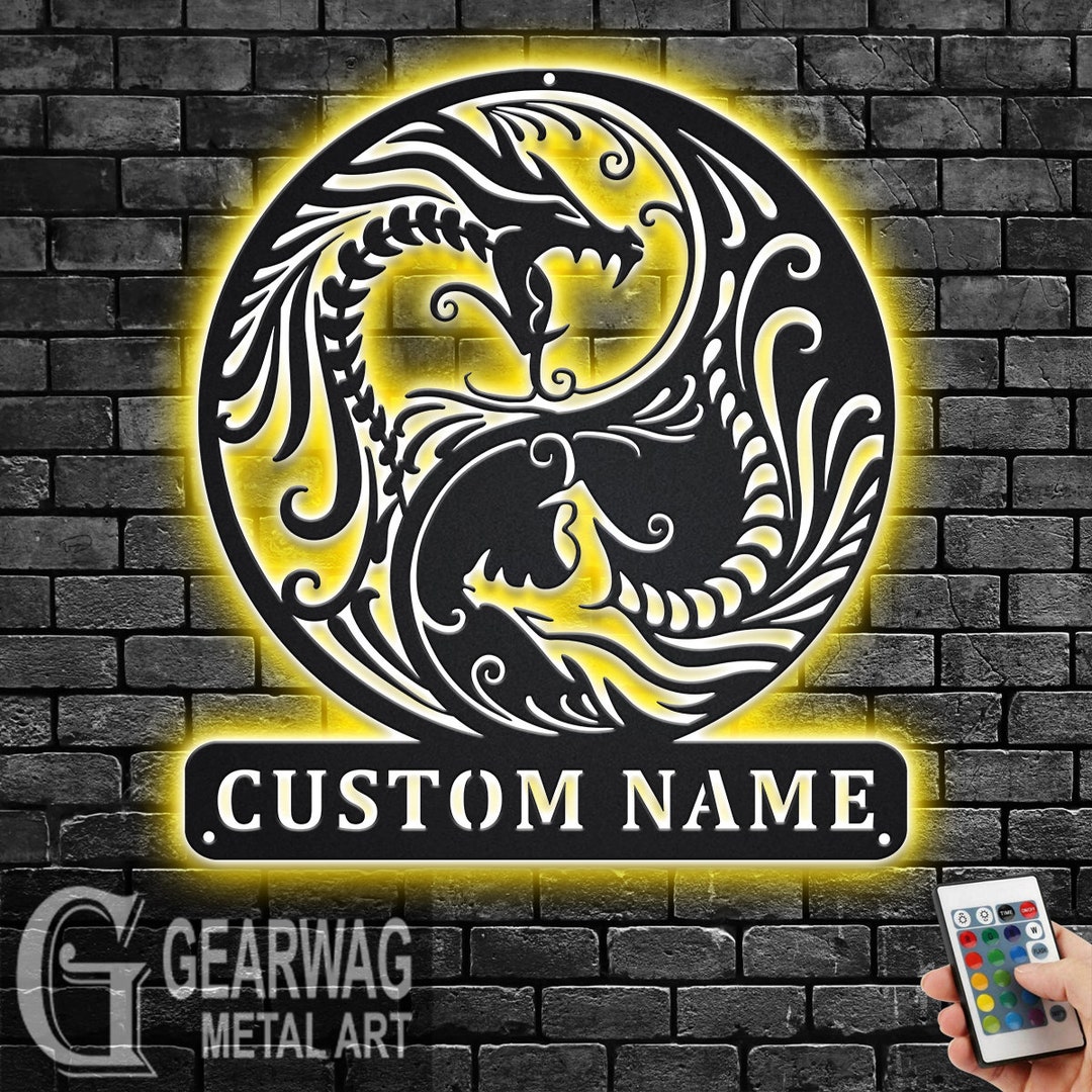 Custom Magic Dragon Metal Sign With LED Light, Personalized Dragon Name ...