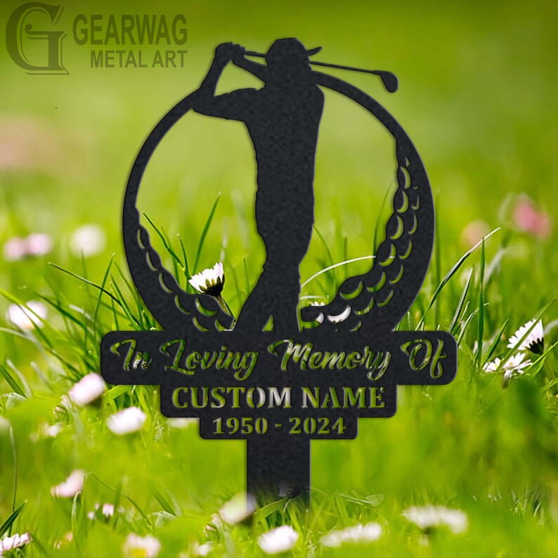 Custom Golfer Memorial Stake: Metal Sympathy Sign, Outdoor Grave Marker ...