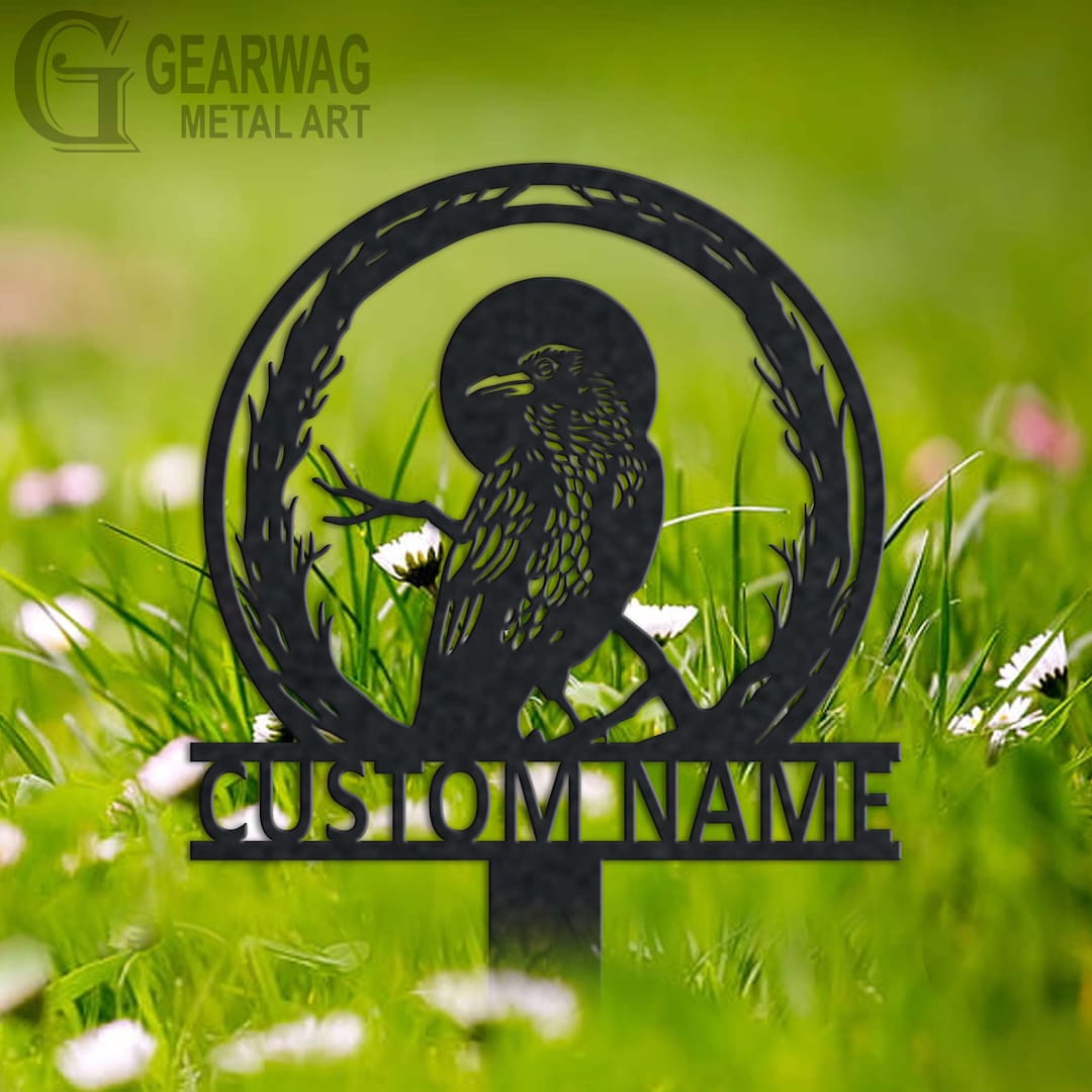 Personalized Black Crow Garden Sign, Metal Yard Art, Custom Raven Bird ...