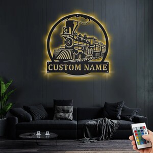 Custom Train Metal Wall Art With LED Light, Personalized Train Name ...