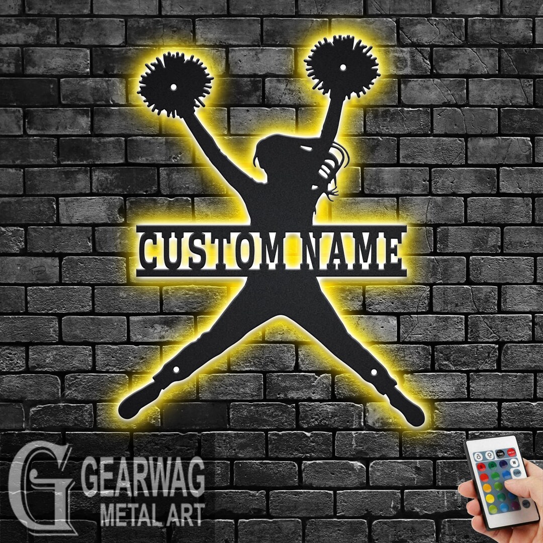 Custom Cheerleader Metal Wall Art With LED Light, Personalized ...