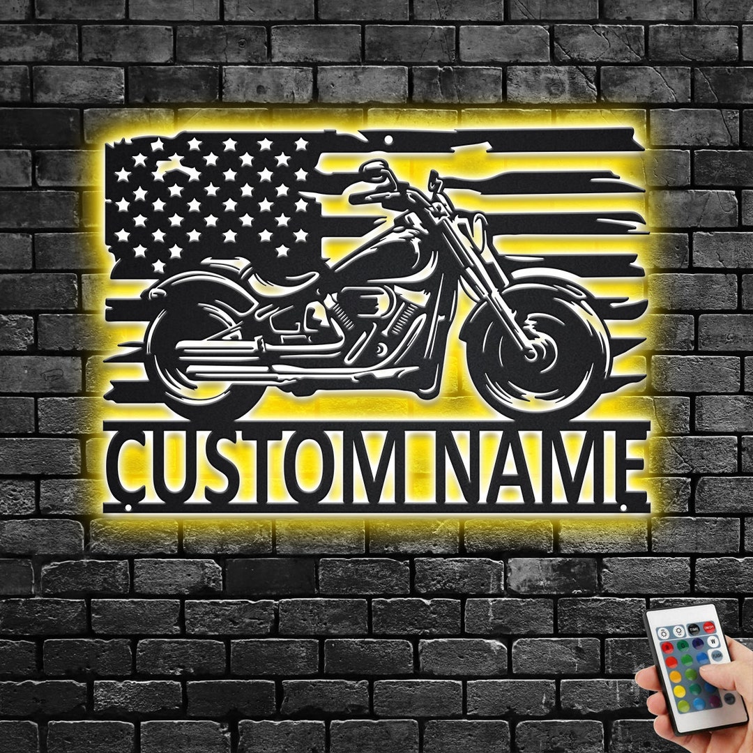 Custom Motorcycle Metal Wall Art With LED: Personalized Biker Decor - Etsy