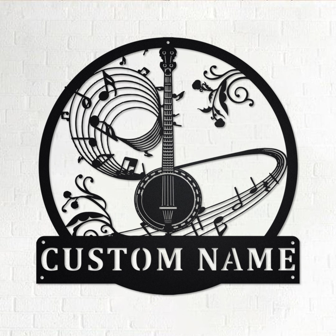 Custom Banjo Metal Wall Art, Personalized Banjo Name Sign Decoration ...